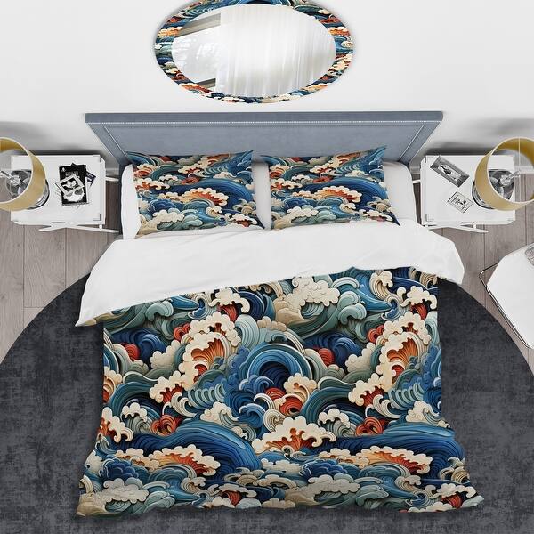 Designart "Woodblock Impressions I" Abstract Bedding Cover Set With 2 ...