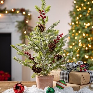Elegant 22 inch Potted Pine Tree with Berries and Pinecones - Bed Bath ...
