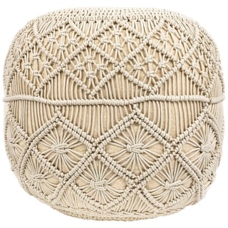 18" Solid Cream Macrame Round Handmade Natural Cotton Pouf - Bed Bath ...