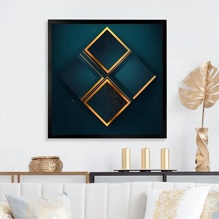 Designart "Retro Diamond Geometry in Teal And Gold" Modern Geometric ...
