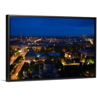 "Buildings lit up at dusk, Vecriga, Old Riga, Riga, Latvia" Black Float ...