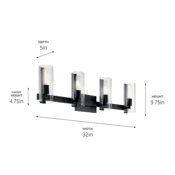 Jemsa 32 in. 4-Light Bathroom Vanity Light with Clear Fluted Glass ...