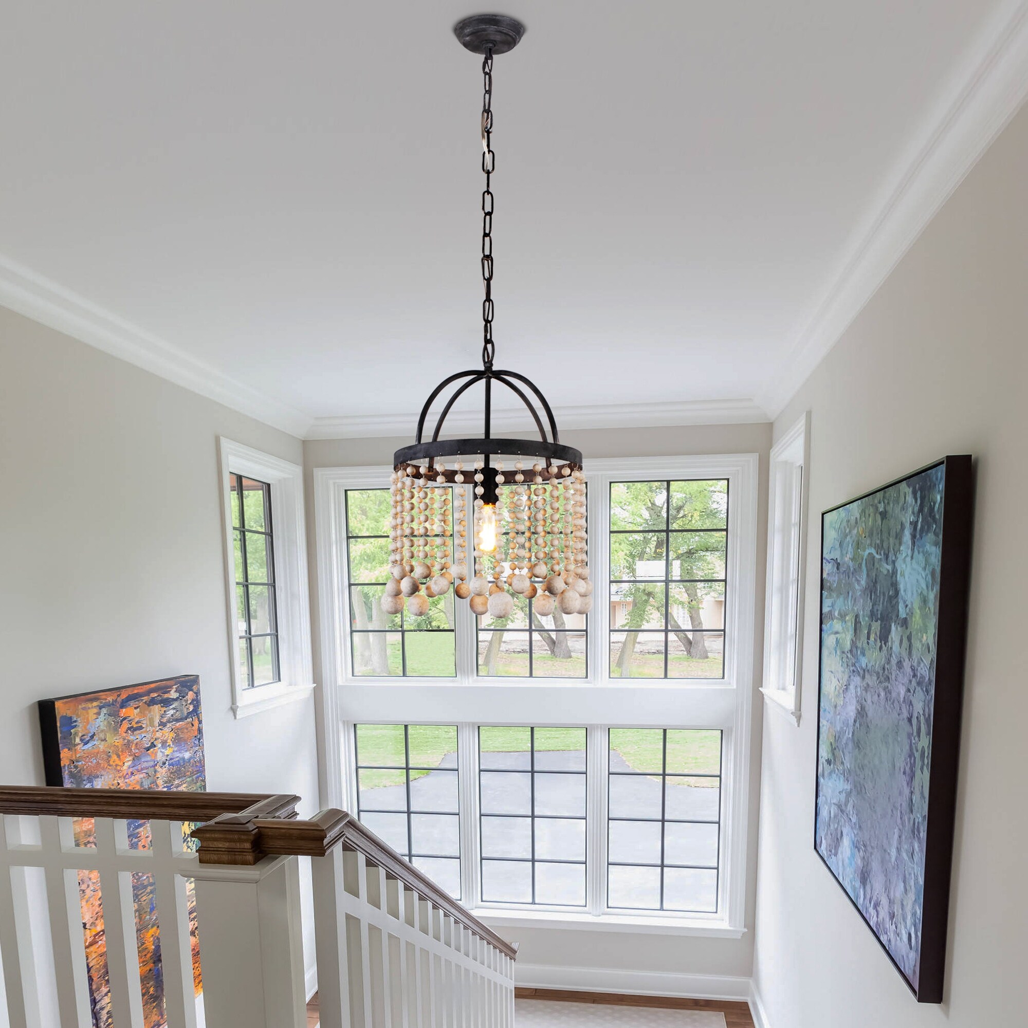 Cusp Barn 1-Light Farmhouse Rustic Wood Bead Chandelier Bohemian ...