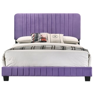 Velvet Channel Tufted Upholstered Full Panel Bed - 81" - Purple - Bed ...