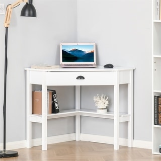 Triangle Computer Desk with Drawer and Storage Shelves - Bed Bath ...