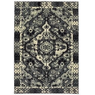 Style Haven Moss Medallion Black/ Ivory Micro Fiber Rug - Bed Bath ...