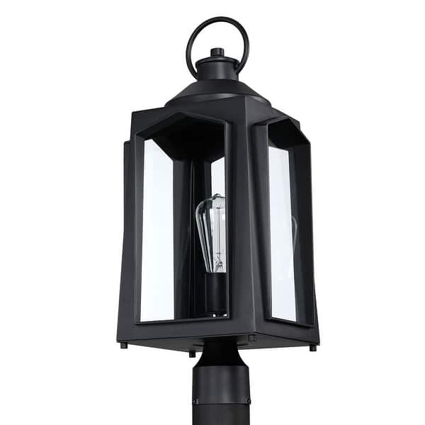 1-Light Matte Black Outdoor Post Light with Clear Glass Shade - M - Bed ...