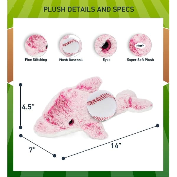 DolliBu Soft Huggable Pink Dolphin Stuffed Animal with Baseball Plush ...