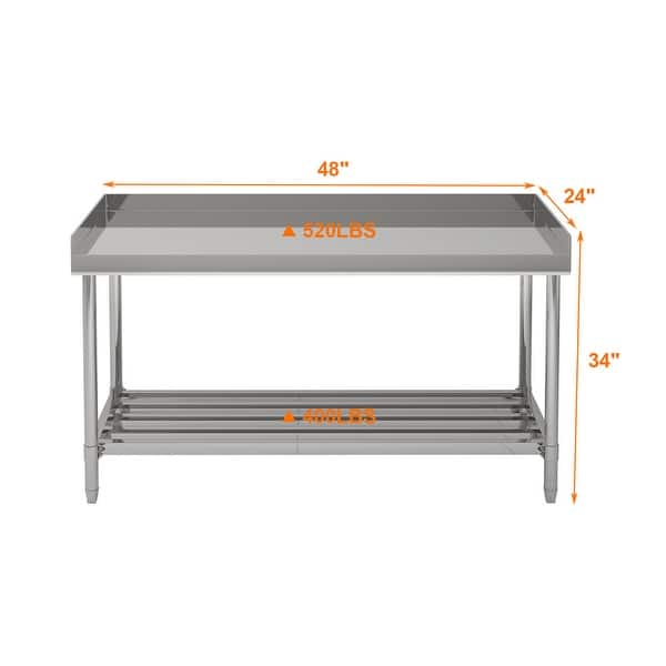 48 x 24 Inches Stainless Steel Table with Adjustable Undershelf and ...