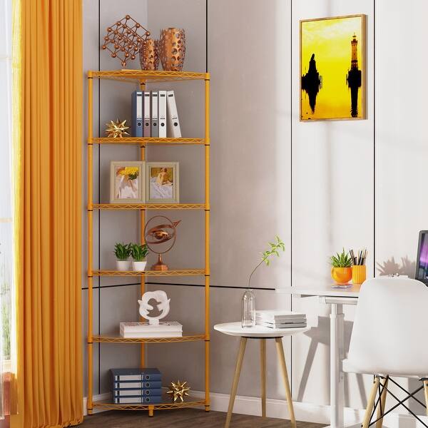 Open Storage Rack 6-tier Corner Display Cabinet Yellow Plant Stand ...
