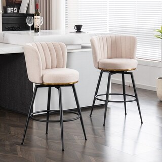 Beige Classic Swivel Bar Stools High-Back Bar Stools Adjustable Bar ...