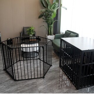 152" Adjustable Safety Gate 6 Panel Play Yard Metal Doorways Fireplace ...