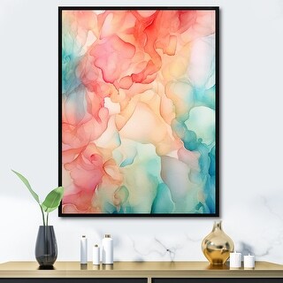 Designart "Orange And Teal Enchanted Spills" Abstract Shapes Framed ...