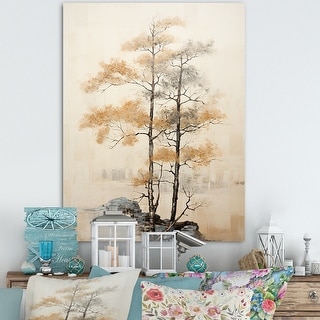 Designart "Beige Trees Oak Solitude" Tree Oak Wall Art - Bed Bath ...