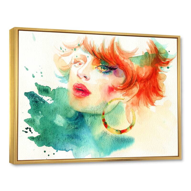 Designart "Colorful Model Woman Portrait" Glam Framed Canvas artwork ...