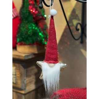 Star Gnome with Santa Hat Christmas Ornaments - 9.5" - Gold and Red ...