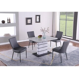 Somette Khloe White Marbleized Dining Table with Art Deco Base - Bed ...