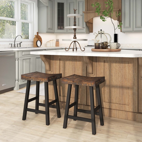 Set of 2 24 29 Bar Stool Solid Wood Curved Saddle Seat Footrest On Sale Bed Bath Beyond 39485515