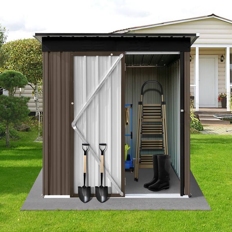 5'x4' Garden Storage Shed Galvanized Tool House with Lockable Door - On ...