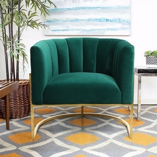 Modern Velvet Upholstered Barrel Chair with U-Shaped Gold Base - Bed ...