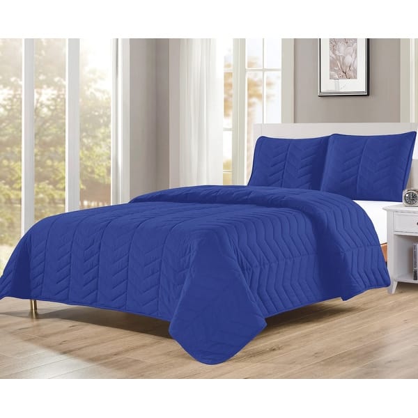 Royal Blue Queen Size 3 Piece Quilt Set & Pillow Shams Soft Plush Cozy ...