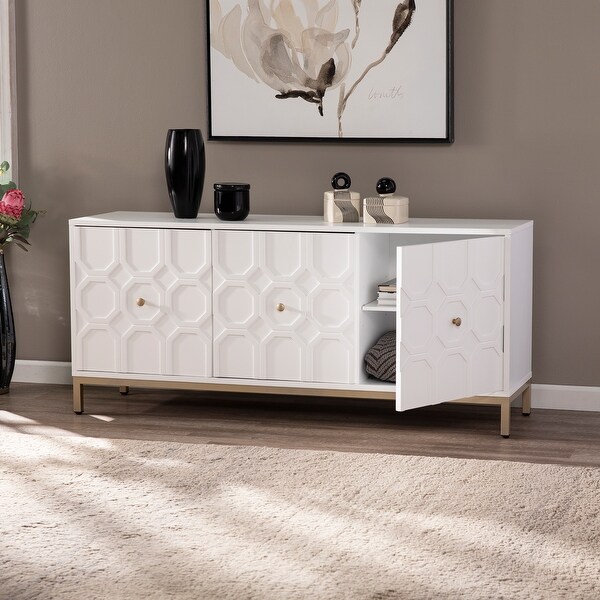 SEI Furniture Gliday Contemporary White Wood 3 Door Buffet Sideboard Accent Cabinet