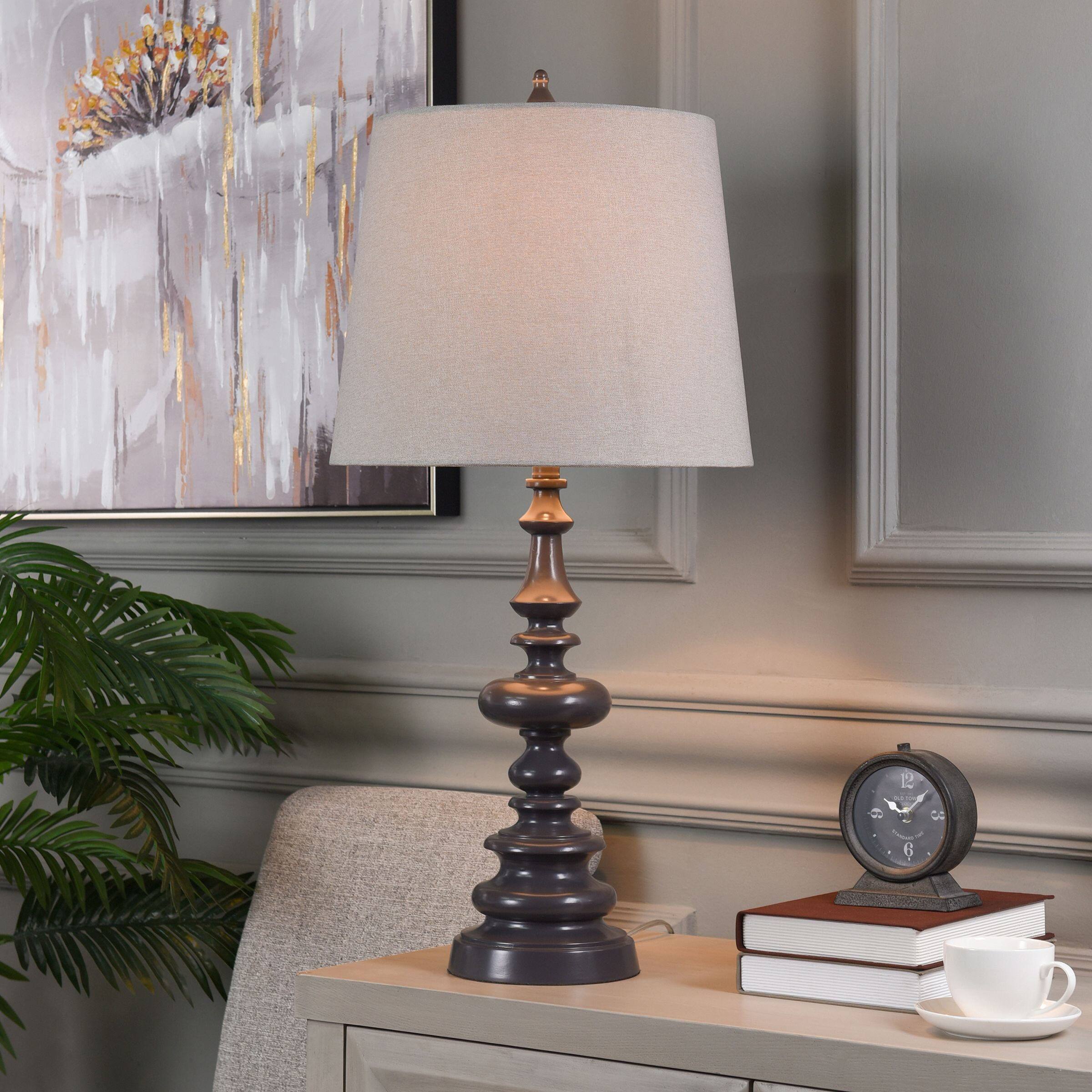 StyleCraft Poly Table Lamp - Dark Gray Finish - Off-White Linen Shade ...