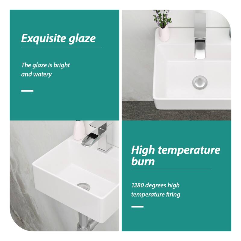 Ceramic Rectangle Wall Mount Bathroom Sink with Single Faucet Hole ...