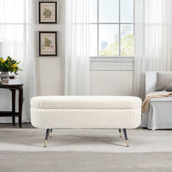 Maren Fully Padded Boucle Storage Bench Wood Stiletto Legs - Bed Bath ...
