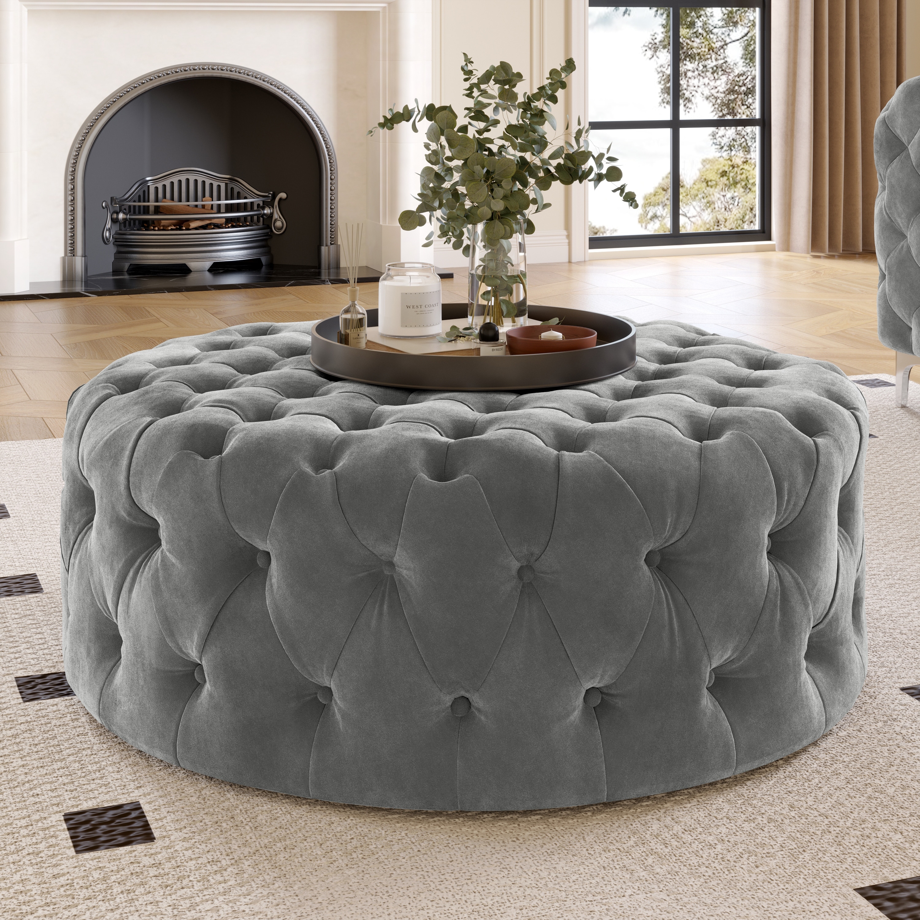 Velvet gray ottoman store