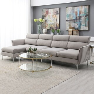 111 " Convertible Sectional Flannel L Shape Sofa Couch - Bed Bath ...