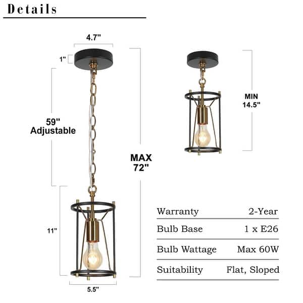 Modern Farmhouse 1-Light Black Gold Cylinder Cage Kitchen Island ...