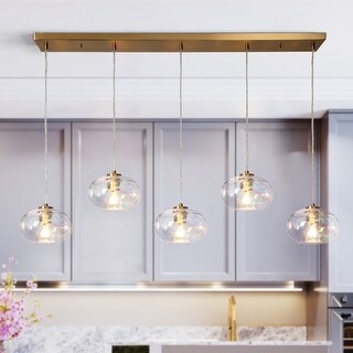 Haye Modern Gold Brass 5-Light Chandelier Seeded Glass Kitchen Island ...