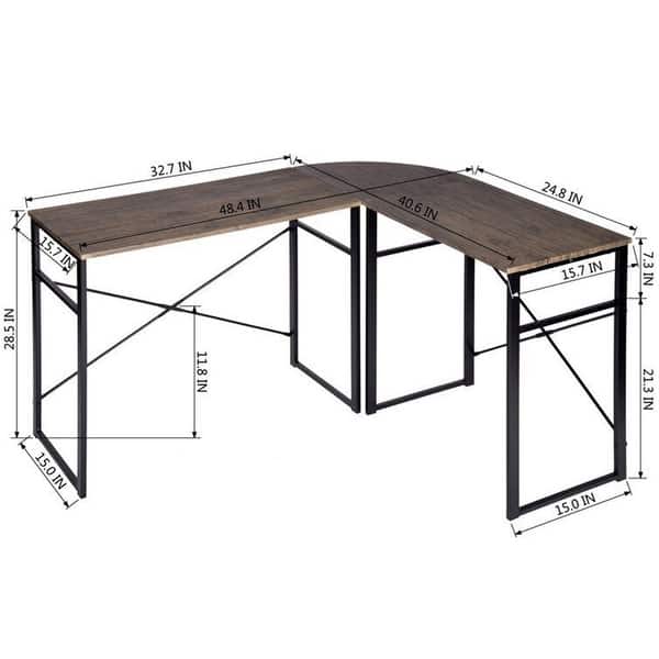 Desk L-Shaped Corner Computer Desk Metal frame for Home Office Black ...