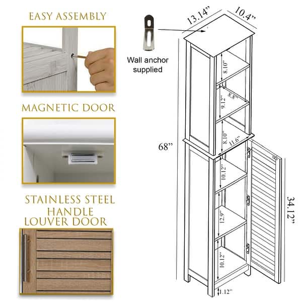 Freestanding Bath Linen Tower Cabinet Stockholm 1 Door 3 Shelves Wood ...