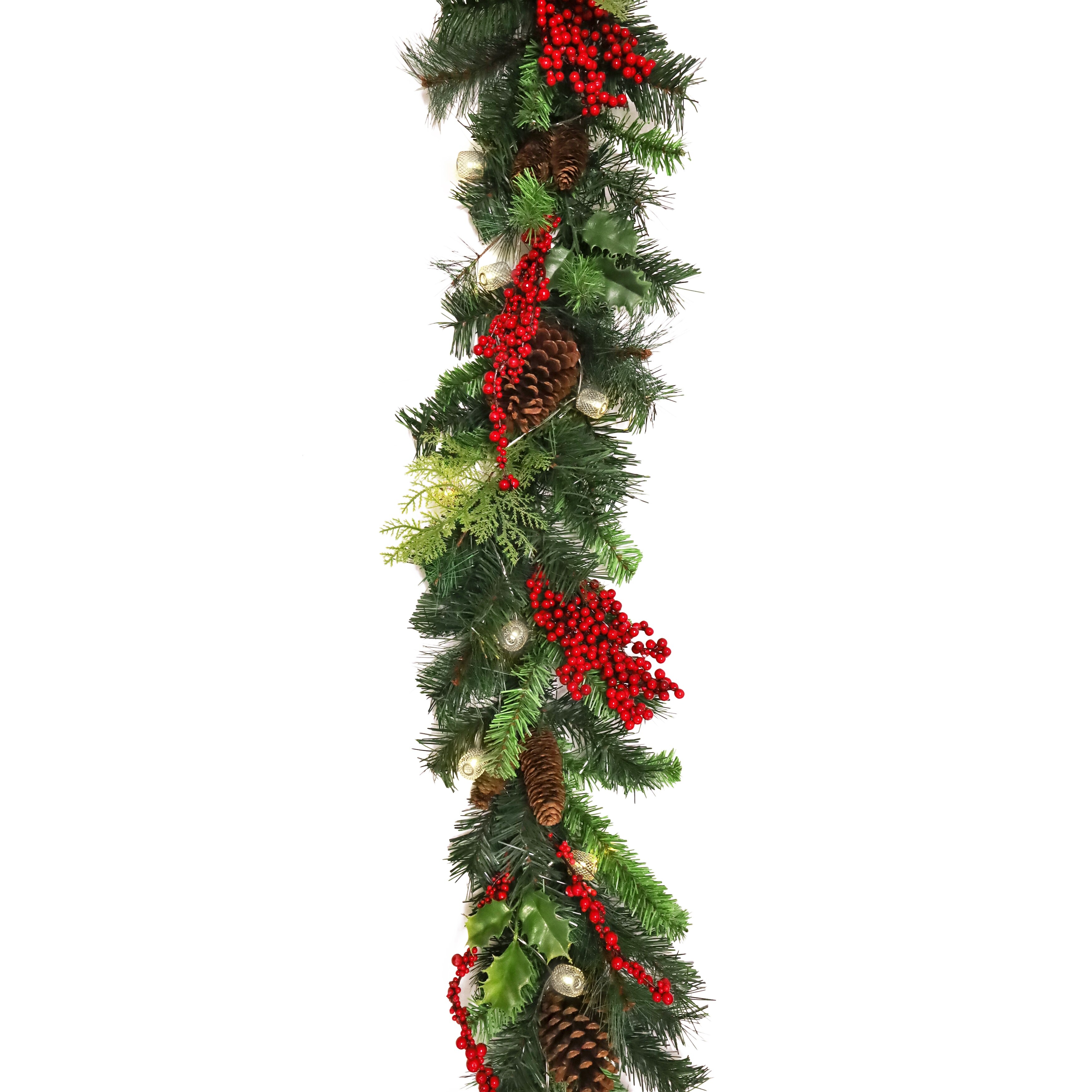6ft Artificial Mixed Frosted Berry Pine Cone & Pine Christmas Garland ...
