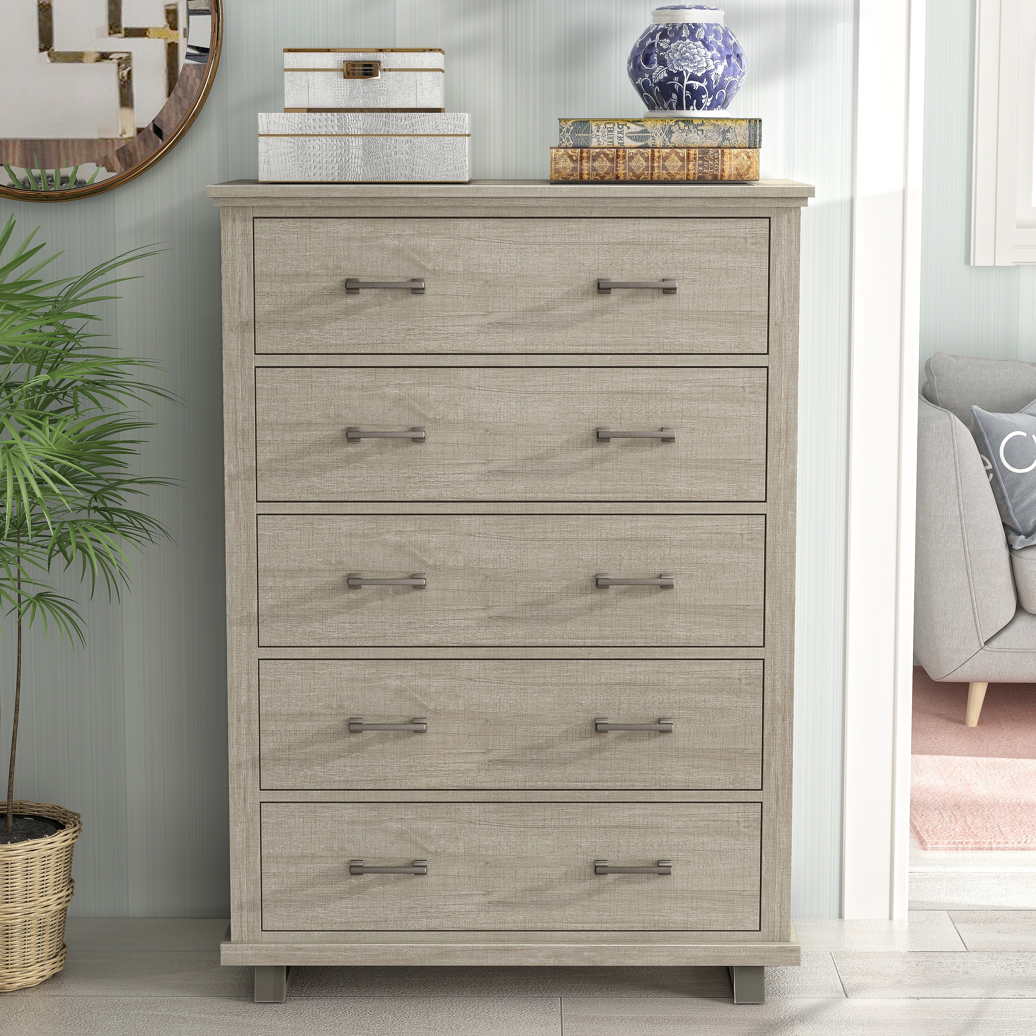Contemporary 38 Wide Tall 5 Drawer Chest w Weathered