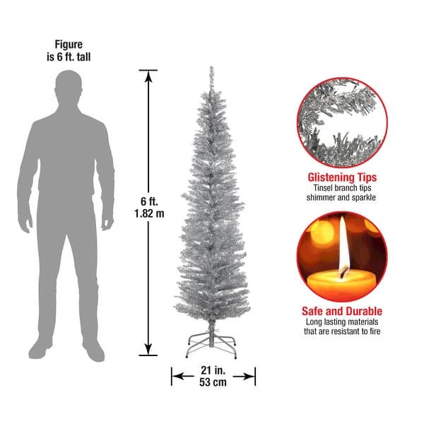 National Tree Company 6 ft. Silver Tinsel ree - 6 Foot - Bed Bath ...