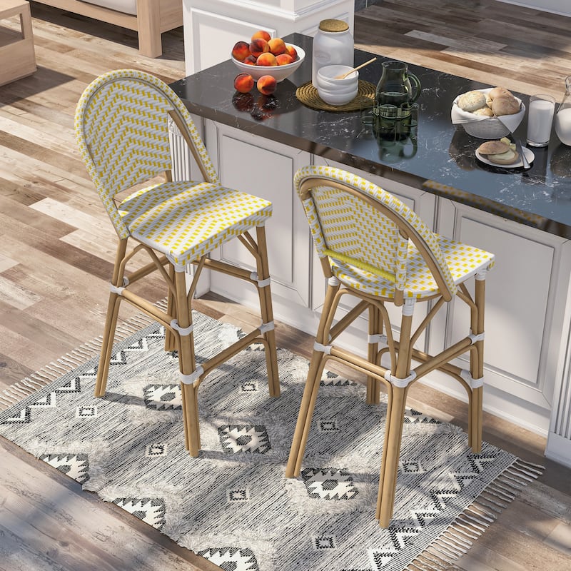 Ariel French Natural Tone 30-inch PE Wicker Patio Bar Chairs (Set of 2 ...