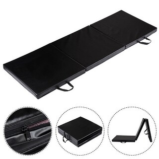 Costway Black Tri-Fold Gymnastics Mat 6'x2' Folding Fitness Exercise w ...