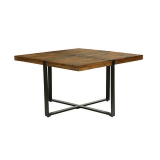 Walnut Brown Square Coffee Table Wooden Top Center Table Iron Cross Base Cocktail Table Small ...