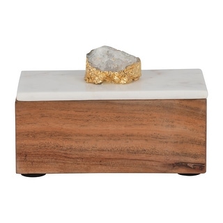 Sagebrook Home Neutral Marble, 7" Clear Agate Cluster & Wood Base Box ...