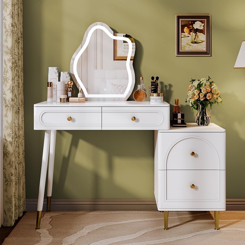 Perdix Chio LLC White Stylish Corner Makeup Vanity Table Modern Minimalist
