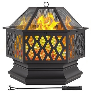 Yaheetech 26" Hex-Shaped Fire Pit Outdoor Fire Pit Wood Burning Metal ...