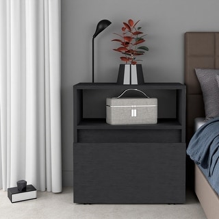 15.7"L Laminated Wood Nightstand, 1 Drawer with Casters & Full ...