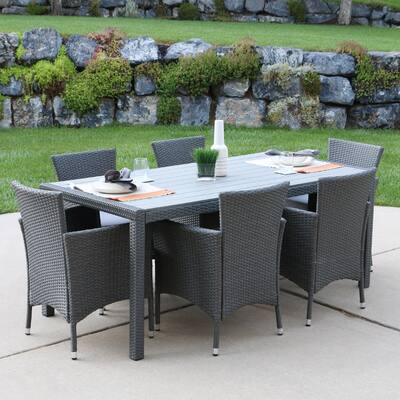 DISCO angelo:HOME 7-Piece Rattan Patio Dining Set - Grey - Overstock ...