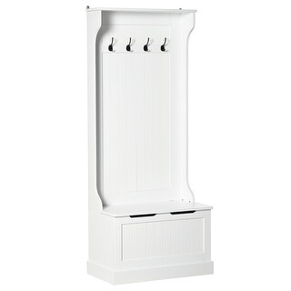 White Hall Tree with Coat Rack and Storage Bench - Multi-Use Organizer ...