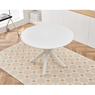 42.1"White Dining Table with Round MDF Table Top and Metal Legs - Bed ...