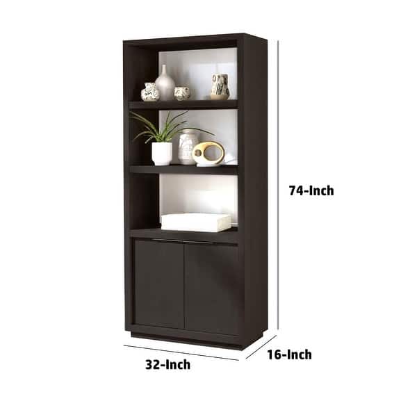 Jose 74 Inch Solid Wood Bookshelf, 2 Cabinets, Plinth Base, Dark Grey ...