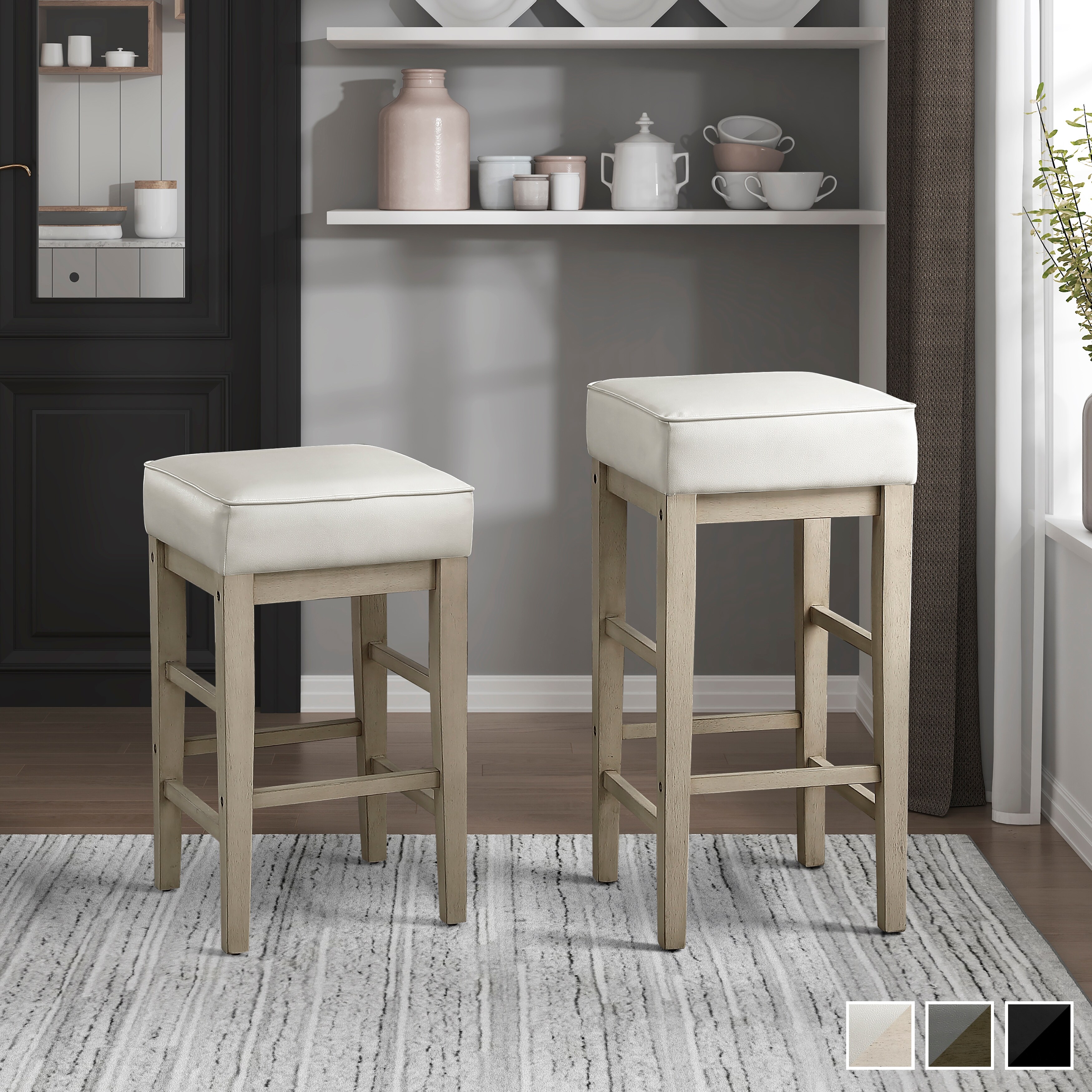 Set of 2 Contemporary Round High Bar Stools - 30" Height, Perfect for ...